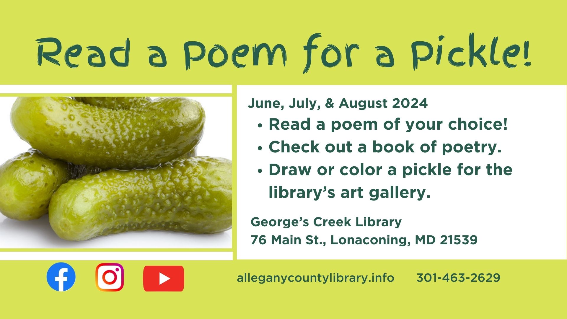 Read a Poem for a Pickle! at George's Creek | Allegany County Library ...